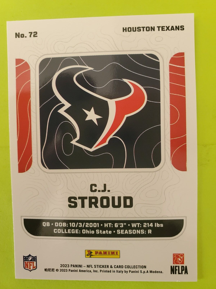 C.J. Stroud 2023 NFL Panini Sticker & Card Collection ROOKIE CARD!! ROY ...
