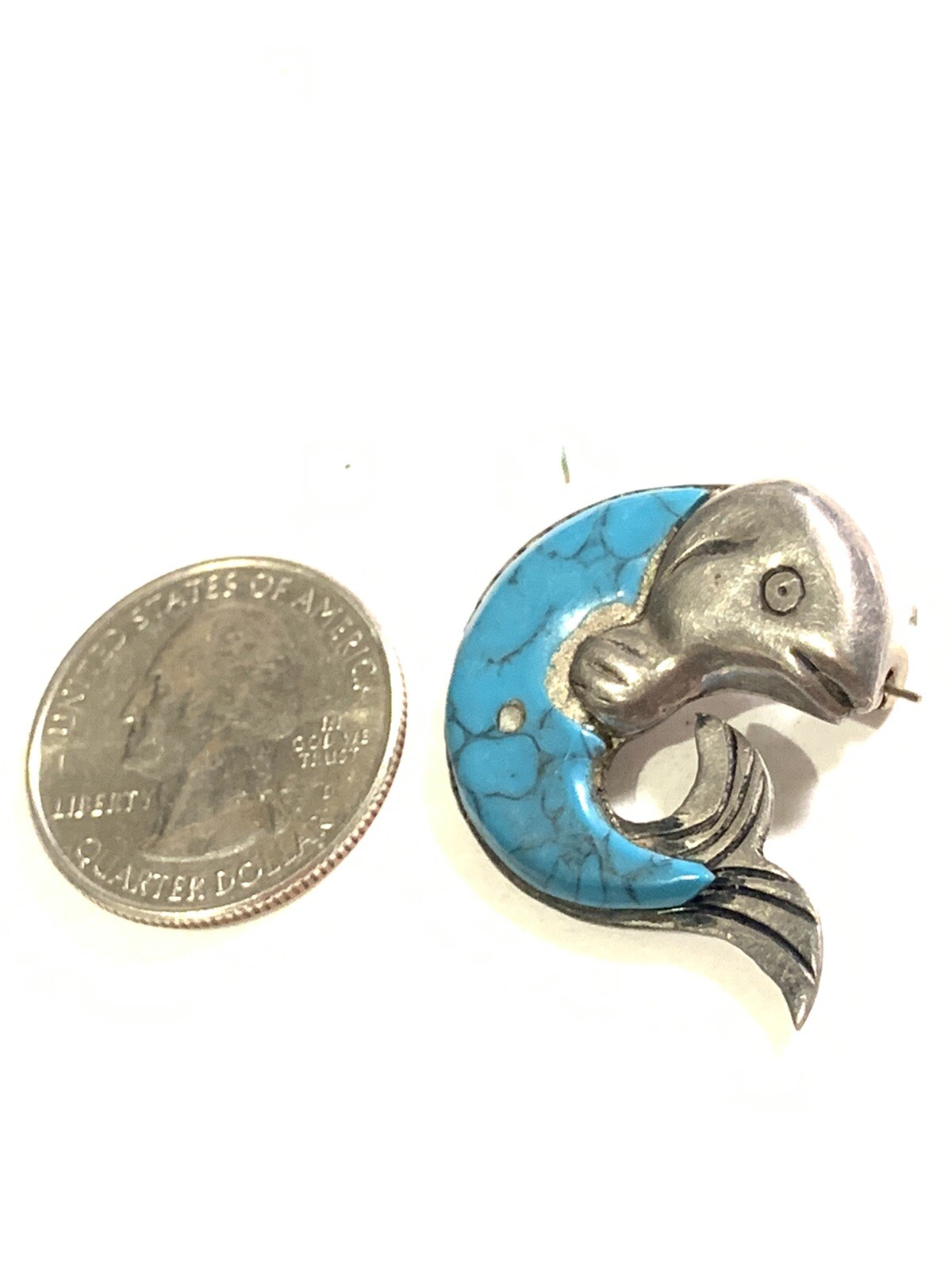 Mexico Sterling Silver Faux Turquoise Fish Brooch Pin. | eBay