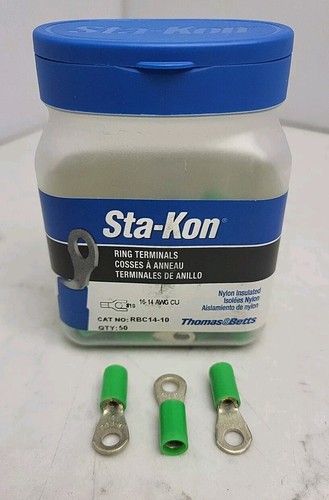 50Pk Sta-Kon Ring Terminal Nylon-Insulated Pressure Connector 16-14 Awg ...