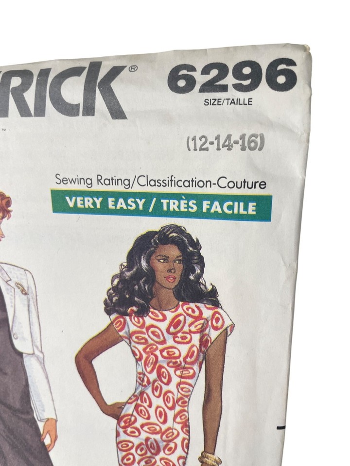 90s Butterick 6296 Sewing Pattern Sizes 12-16 Very Fast Easy Jacket ...