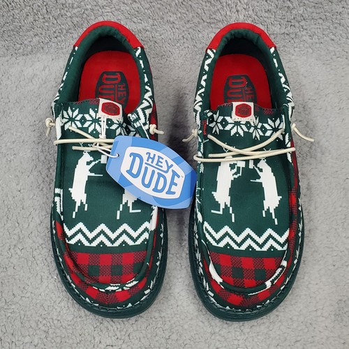 Hey Dude Mens Shoes Size 10 Wally Holiday Cheers Green Red Reindeer ...