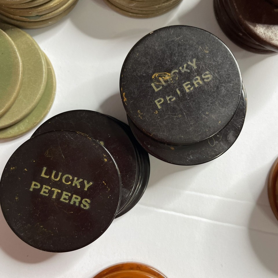 VTG 95 Bakelite Catalin Poker Chips Butterscotch Red Green Black Some ...