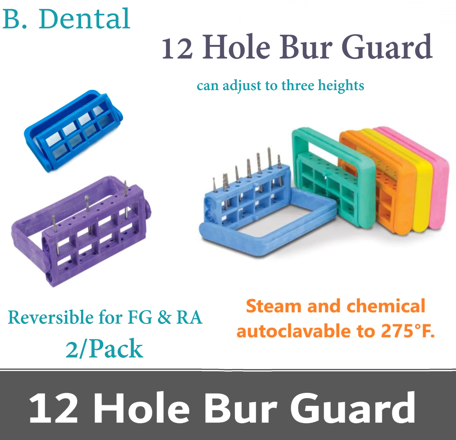 2/Pcs Dental Bur Block 12 Holes for FG, RA, Handpiece Burs, 3-Height ...