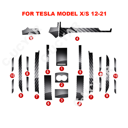 For Tesla Model S 2019 Stickers Interior Car 1 Set Carbon Fiber Look ...