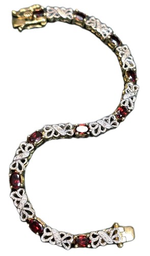 HAN 925 Sterling Silver 2-Tone Real Diamond Accent Garnet Gem Bracelet ...