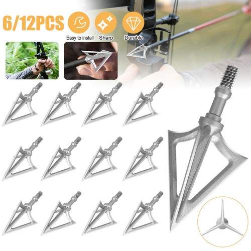 6/12Pcs Hunting Archery Broadheads 100 Grain 3 Blade Compound Bow Arrowhead Tip | eBay