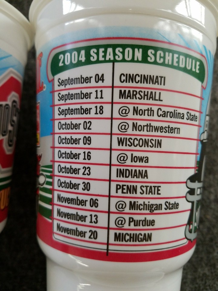 2004 Ohio State Buckeyes Schedule Wendy's Coca Cola Plastic Cup Lot of ...