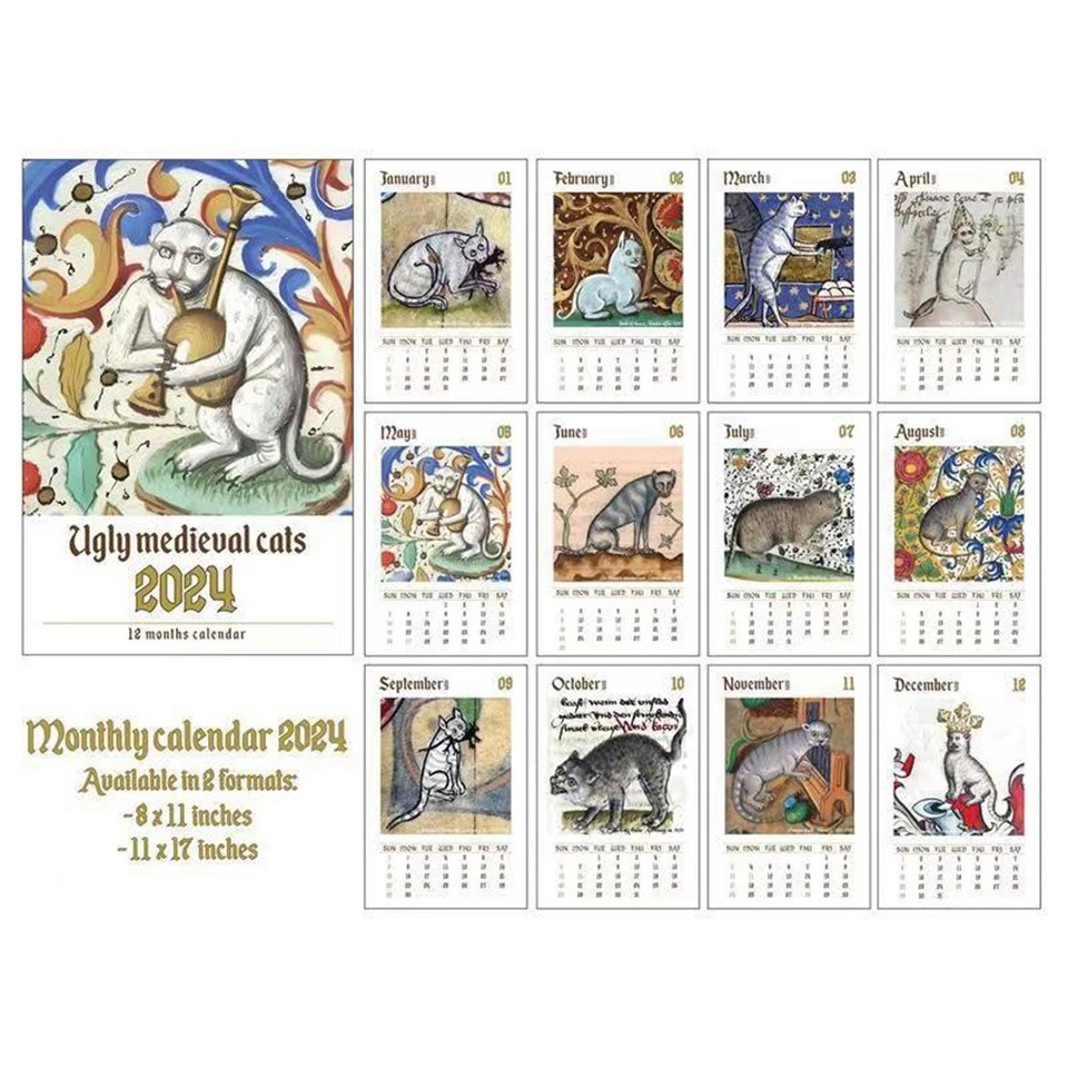 1 Stück Weird Medieval Cats Kalender Walk Weird Medieval Calendar ...