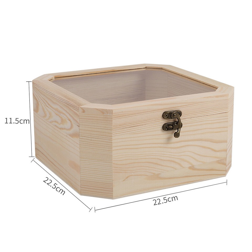 NEW Natural Finish Wooden Storage Box DIY Crate With Hinged Lid ...