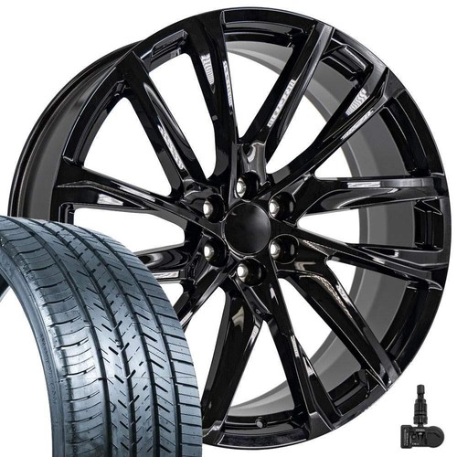4875 Gloss Black 26 Inch Rims 295/30 Tires TPMS Fit Cadillac Chevy GMC ...