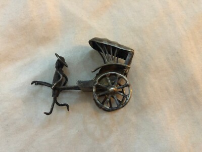 Vintage Dutch or Chinese Sterling Silver miniature Rickshaw pulled by ...
