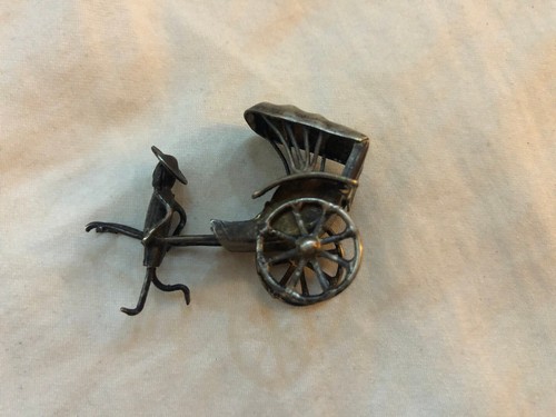 Vintage Dutch or Chinese Sterling Silver miniature Rickshaw pulled by ...