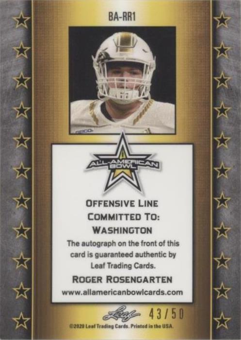 2020 Leaf Metal U.S. Army All-American Bowl Roger Rosengarten #BA-RR1 ...