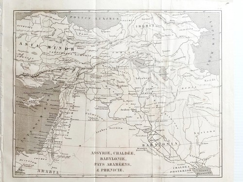 Incisione Arabia "Mappa Assiria - Caldea - Babilonia - Aramei - Fenicia ...