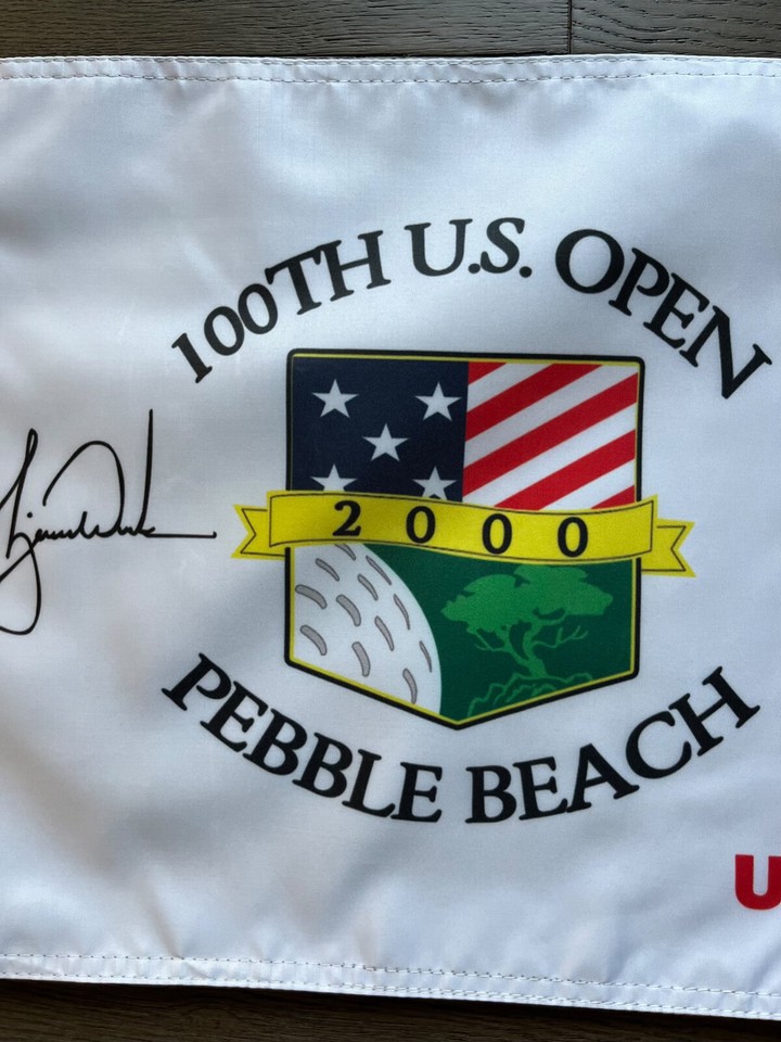 2000 US Open @ Pebble Beach White Souvenir Flag w/Tiger Woods PGA ...