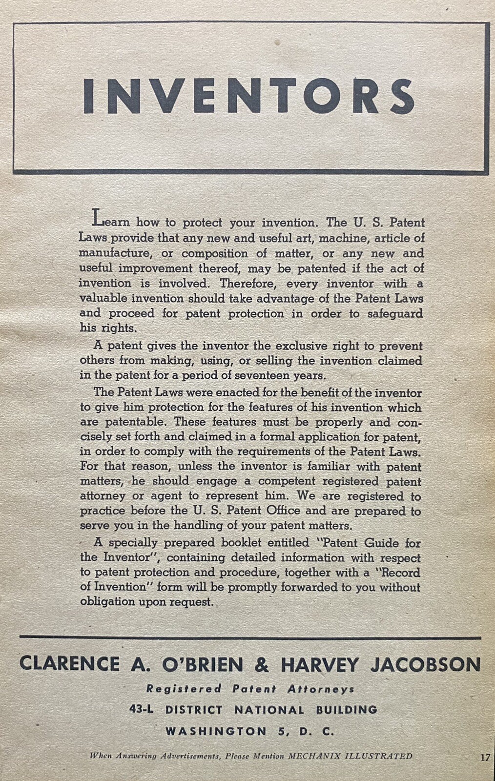 Inventors Registered Patent Attorneys Vintage 1954 Magazine Print Ad ...