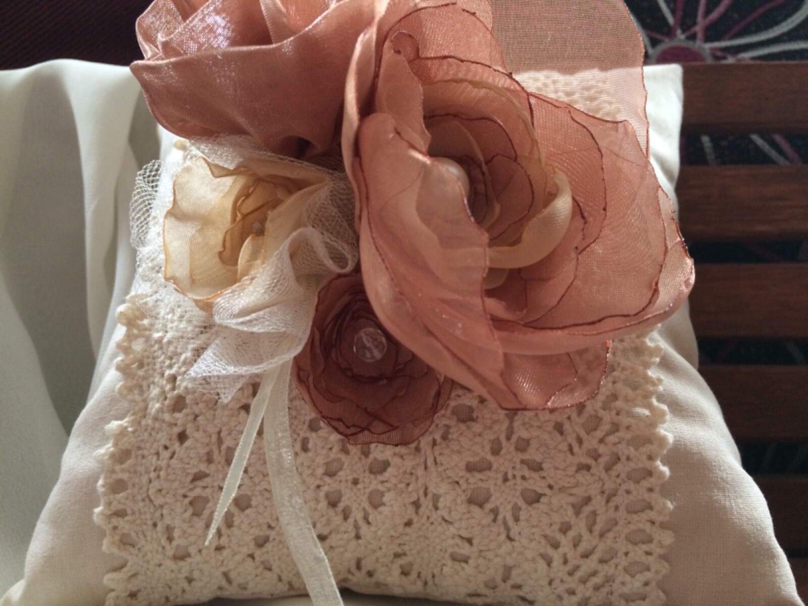 Decorative mini pillow handmade lace flowers organza 7x7 in | eBay