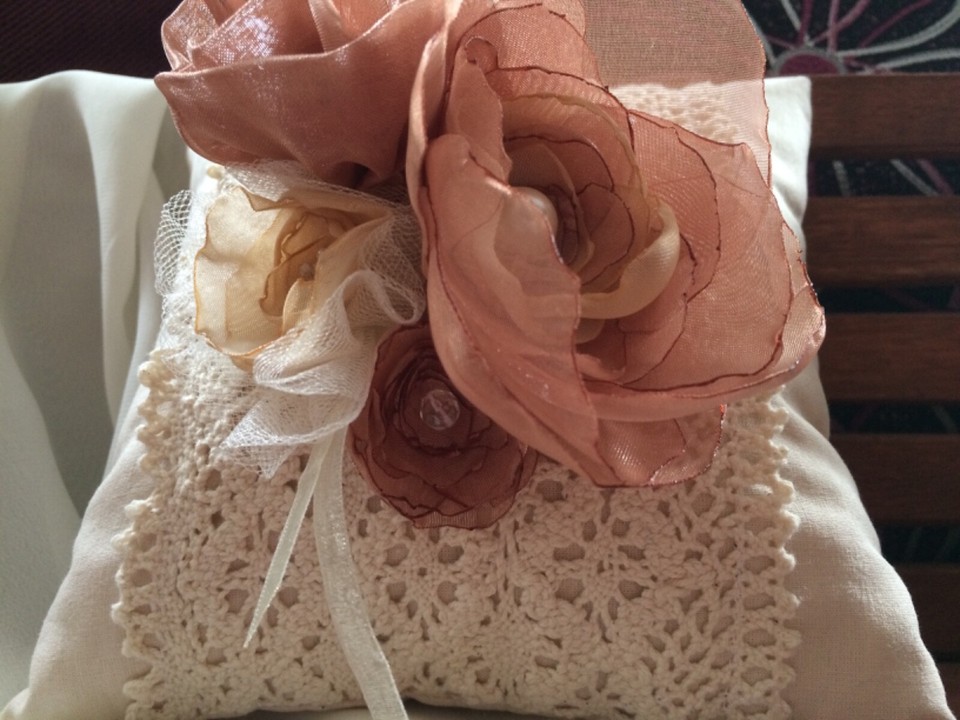 Decorative mini pillow handmade lace flowers organza 7x7 in | eBay