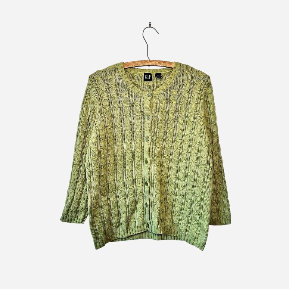 GAP Y2K CABLE CARDIGAN SWEATER LARGE LIME | eBay