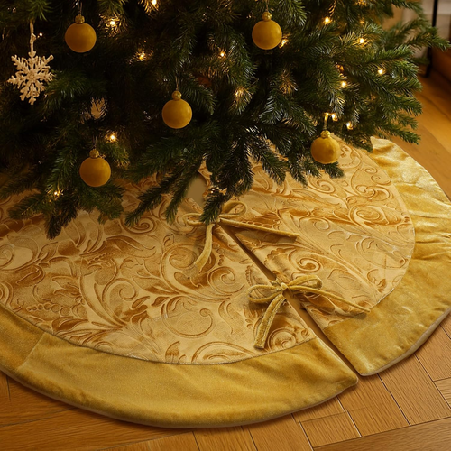 36 Inches Velvet Christmas Tree Skirt Gold Print Fur Plush Tree Skirt ...