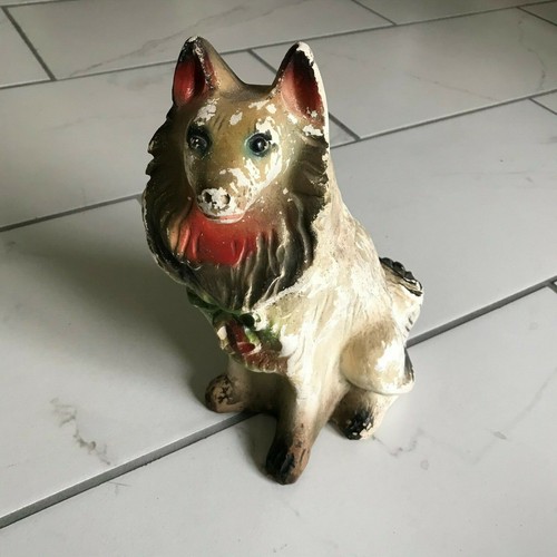 Chalkware Carnival Collie Statue Plaster Painted Dog | eBay