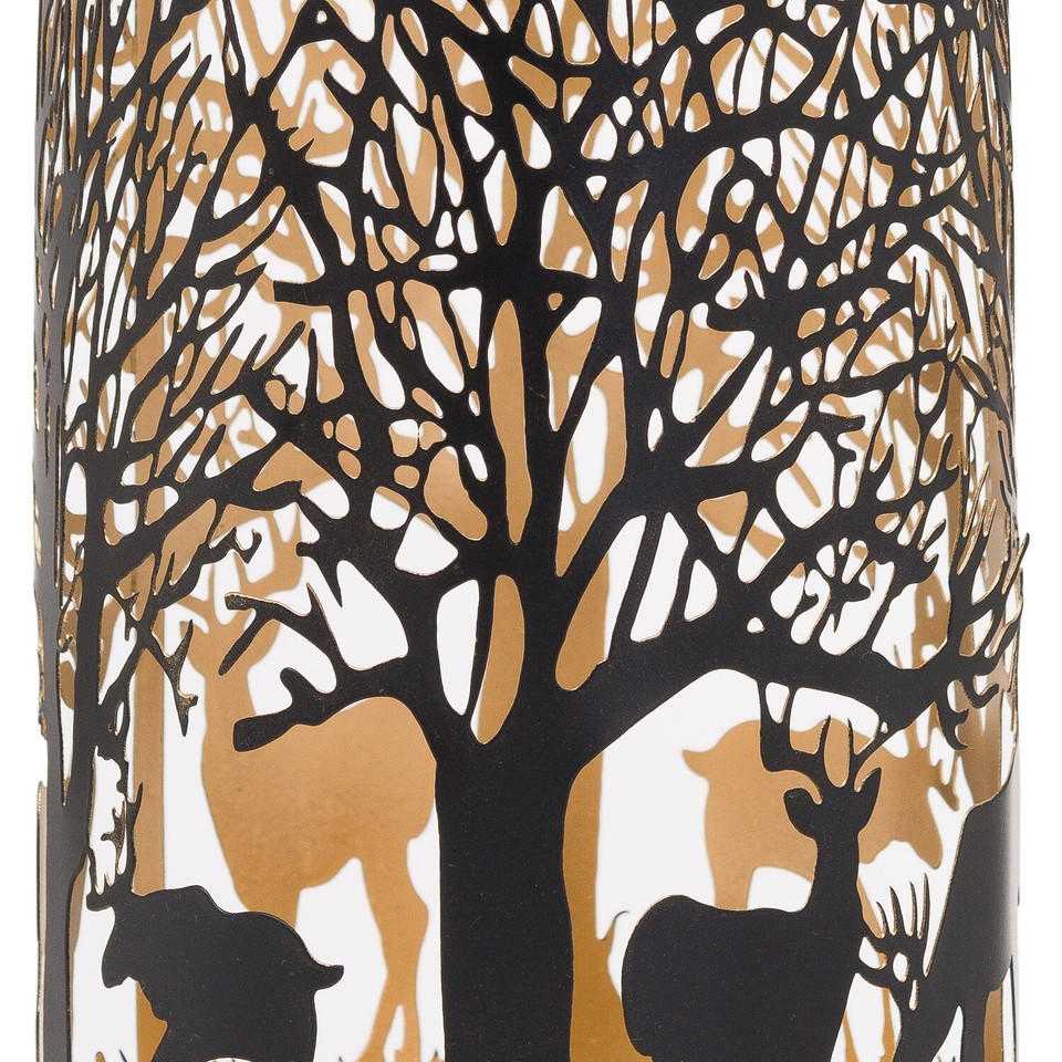 Large Black Metal Stag Cylinder Forest Lantern Gold Inner 20cm ...
