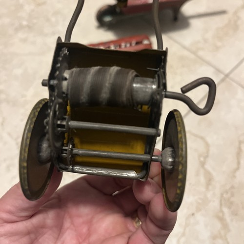 Set Of Three Vintage Tin Toys, Train Car, Wheelbarrow, And Wind Up ...