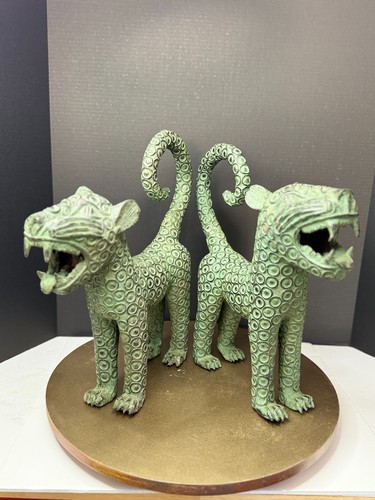 Pair of Benin Style Bronze Leopards – African Tribal Art Statues – Edo ...