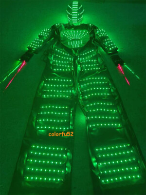 RGB LED Robot Cosplay Costume 7 Colors Glowing Stilt Suit DJ Bar Party ...