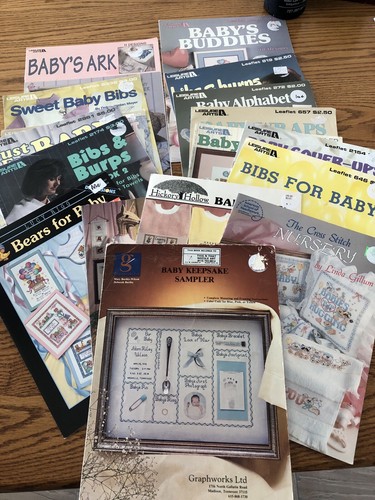 Vintage Lot Of 17 Counted Cross Stitch Pattern Books Baby Children Boy ...