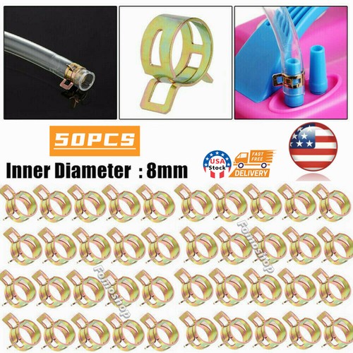 50PCS 8mm 5/16" Spring Hose Clamps Clips Fuel Water Line Pipe Air Tube ...