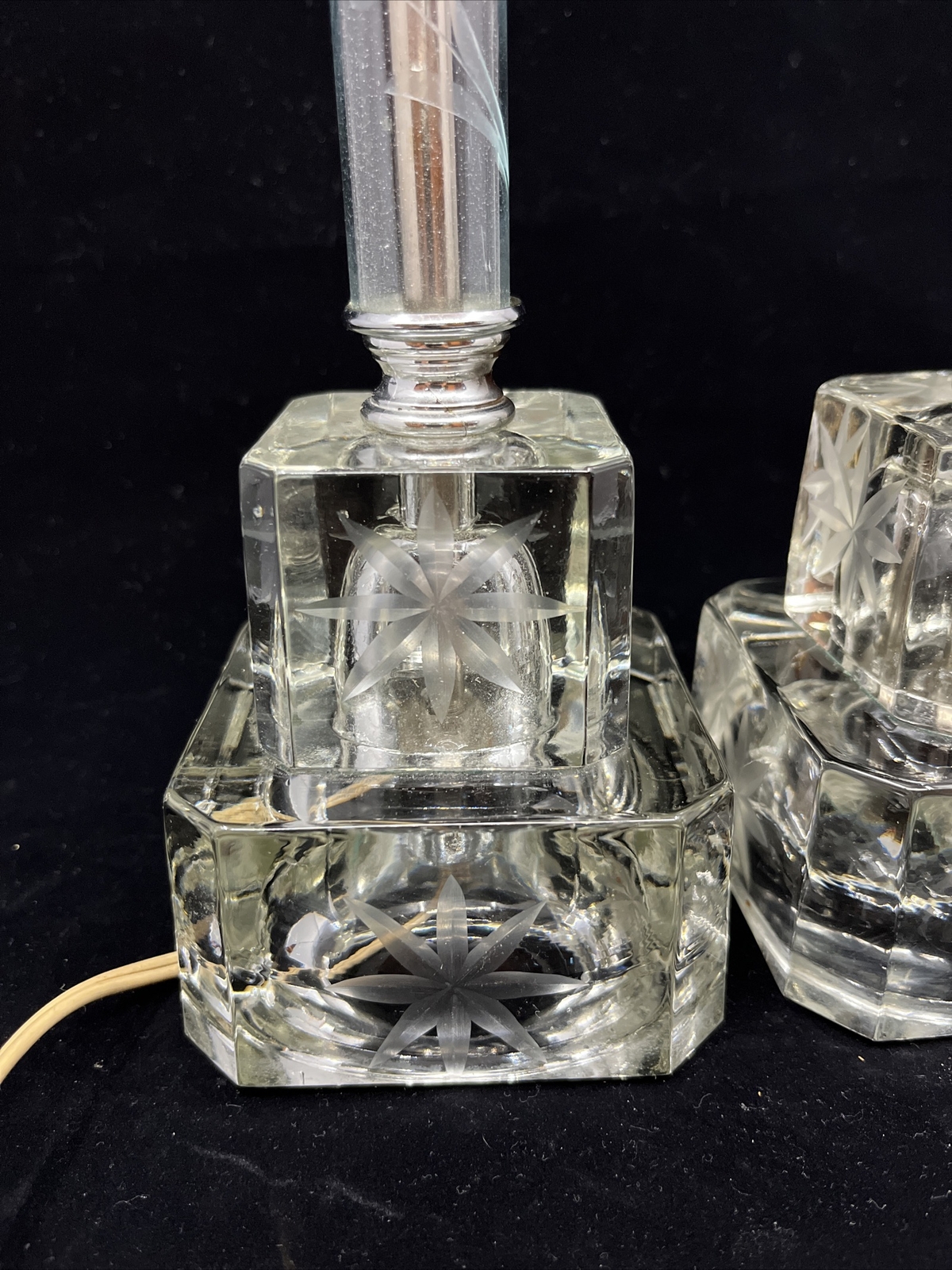 Vintage Pair of Schiller Bros. Art Deco Etched Clear Glass Boudoir ...
