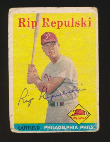 1958 Topps #14 RIP REPULSKI (Philadelphia Phillies) *AUTOGRAPHED* d ...