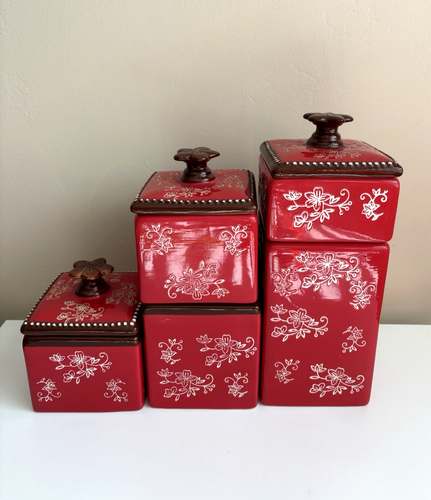 TempTations Floral Lace Spring Stacking Canister 8pc Set HLD-842035 ...