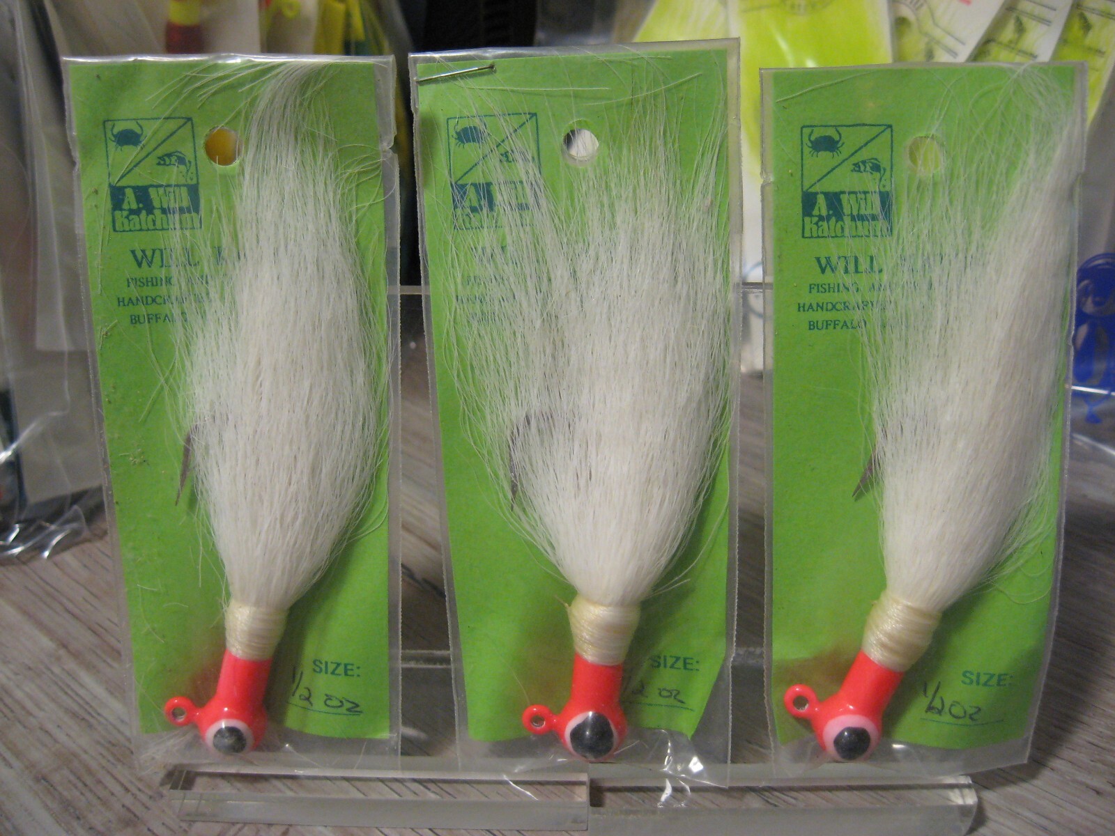 3 Katchum 1/2 Oz Popeye Fishing Jigs White Bucktail Hot Pink Head Black ...