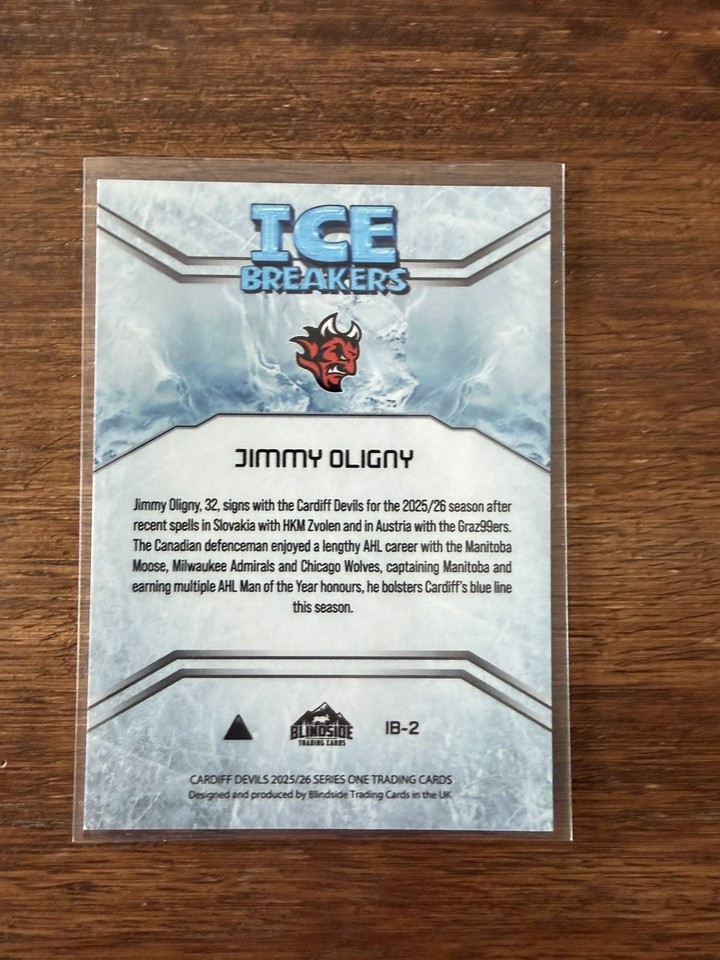 ICE HOCKEY CARDIFF DEVILS 25/26 SERIES 1 #52 JIMMY OLIGNY, ICE BREAKER ...