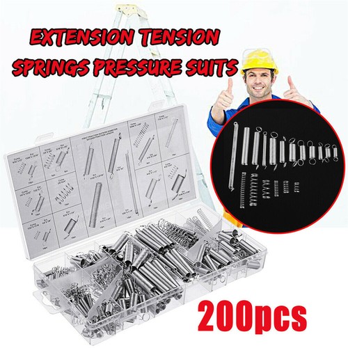 200pc Spring Assortment Set Zinc Plated Steel Compression & Extension ...