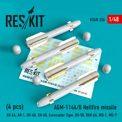 AGM-114A/B Hellfire missiles (4 pcs), Resin model kit 1/48 Reskit RS48 ...