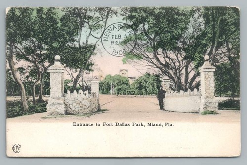 Fort Dallas Park MIAMI Florida ~ Antique Hand Colored Postcard UDB 1906 ...