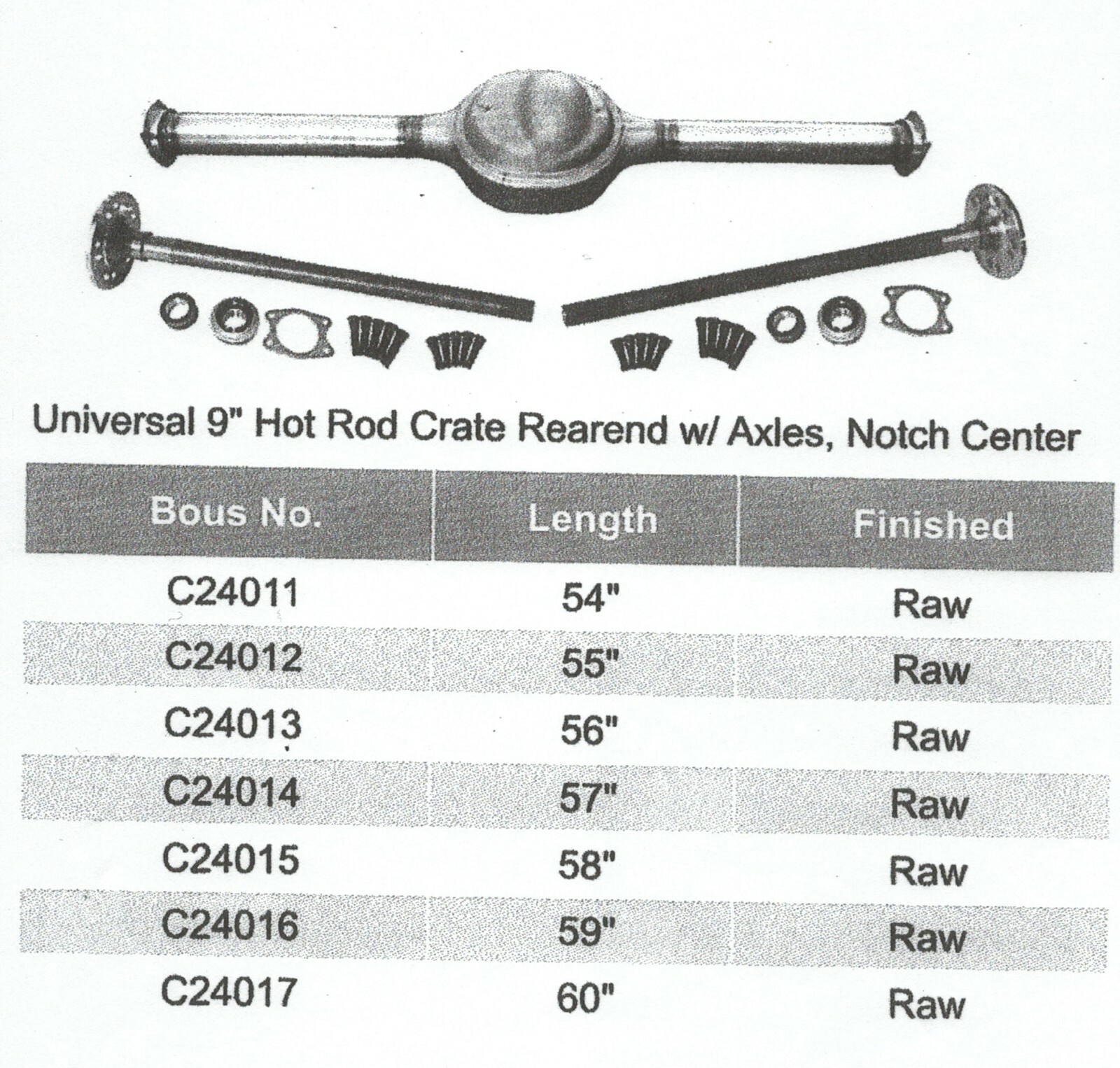 55" wide Ford 9" Notch Back Rear End Housing Kit with 31 spline LB ...