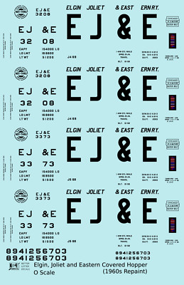 K4 O Scale Decals Elgin Joliet & Eastern EJ&E Covered Hopper Black ...