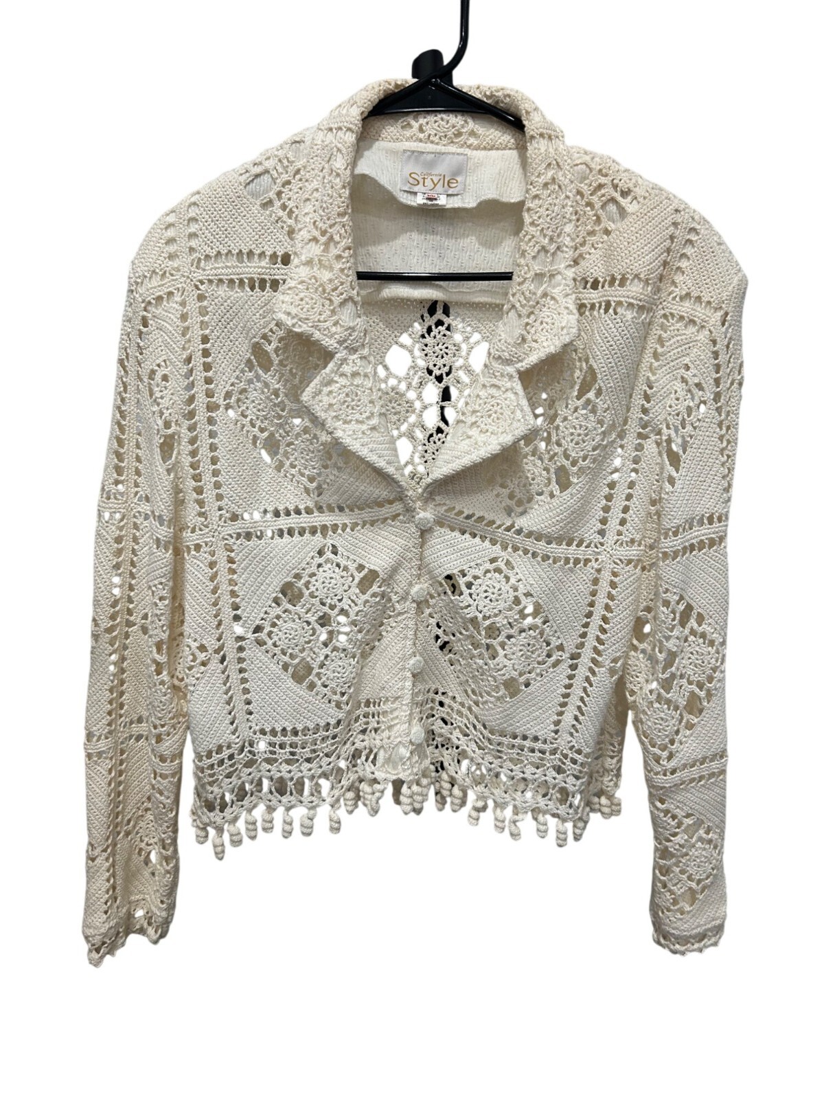 California Style Crochet Ivory Lace Jacket With Butto… - Gem