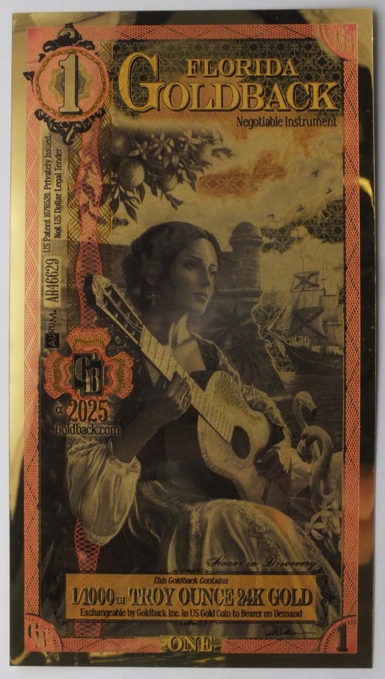 Lot of 6 Goldback 24KT Gold Foil Notes 1/1000th oz Bullion FL NV NH SD ...