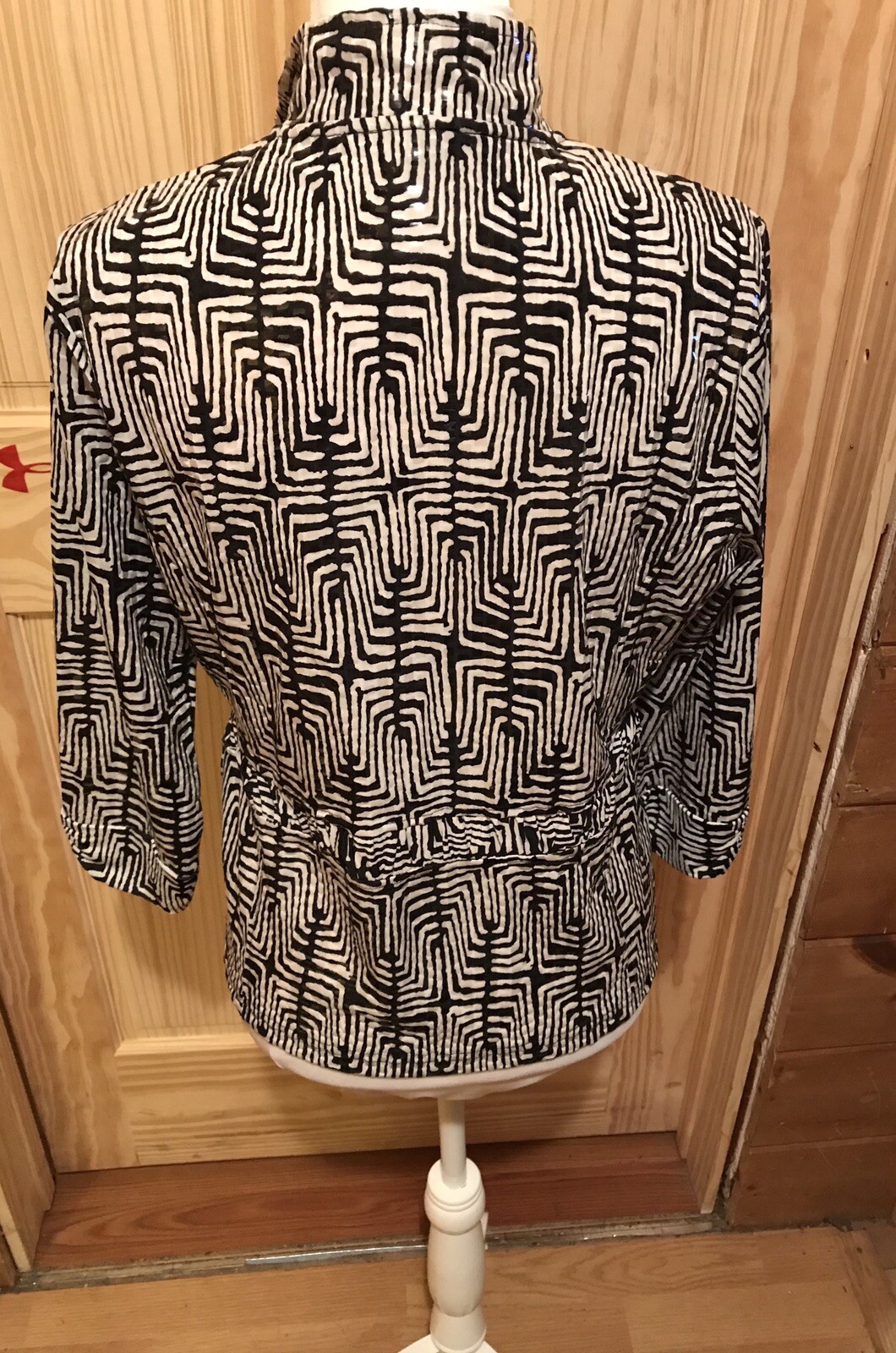 Toni Morgan Sequin Full Zip Jacket Black White Geo Si… - Gem