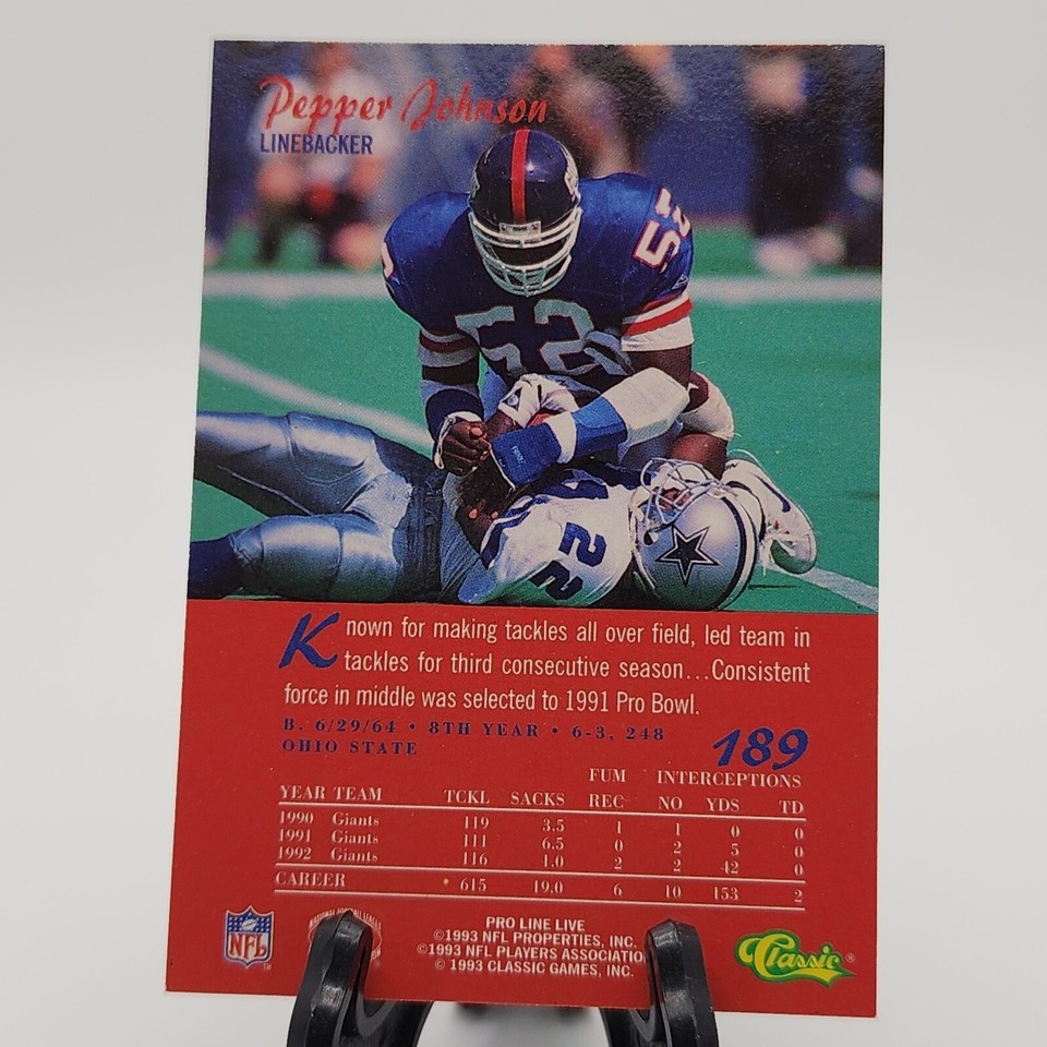 1993 Classic Pro Line Live Pepper Johnson RC Rookie #189 | eBay