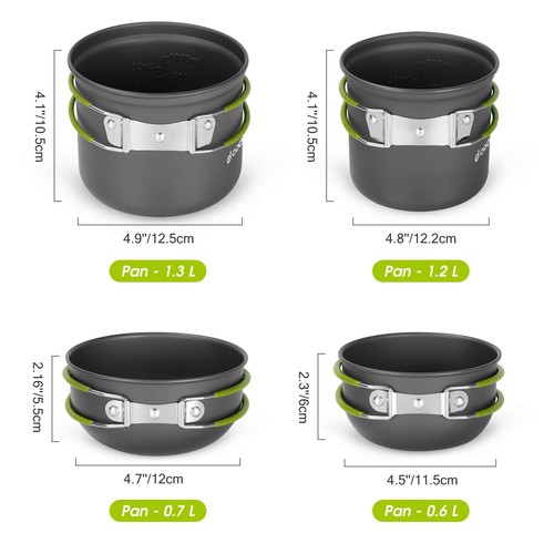 16pcs Camping Cookware Mess Kit, Lightweight Pot Pan Mini Stove with 2 ...