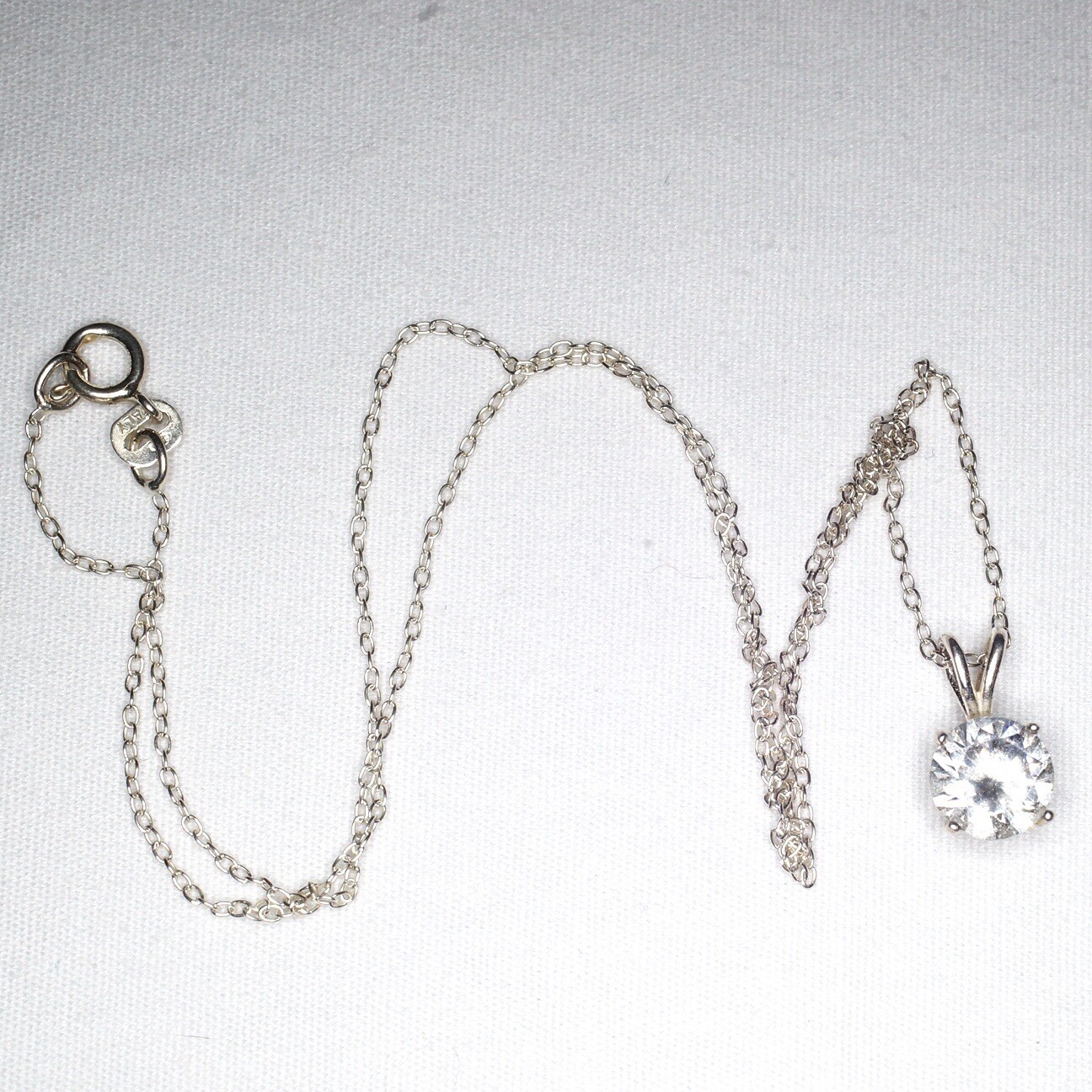Sterling Silver Clear CZ Pendant On 16.25” Sterling Cable Chain ...