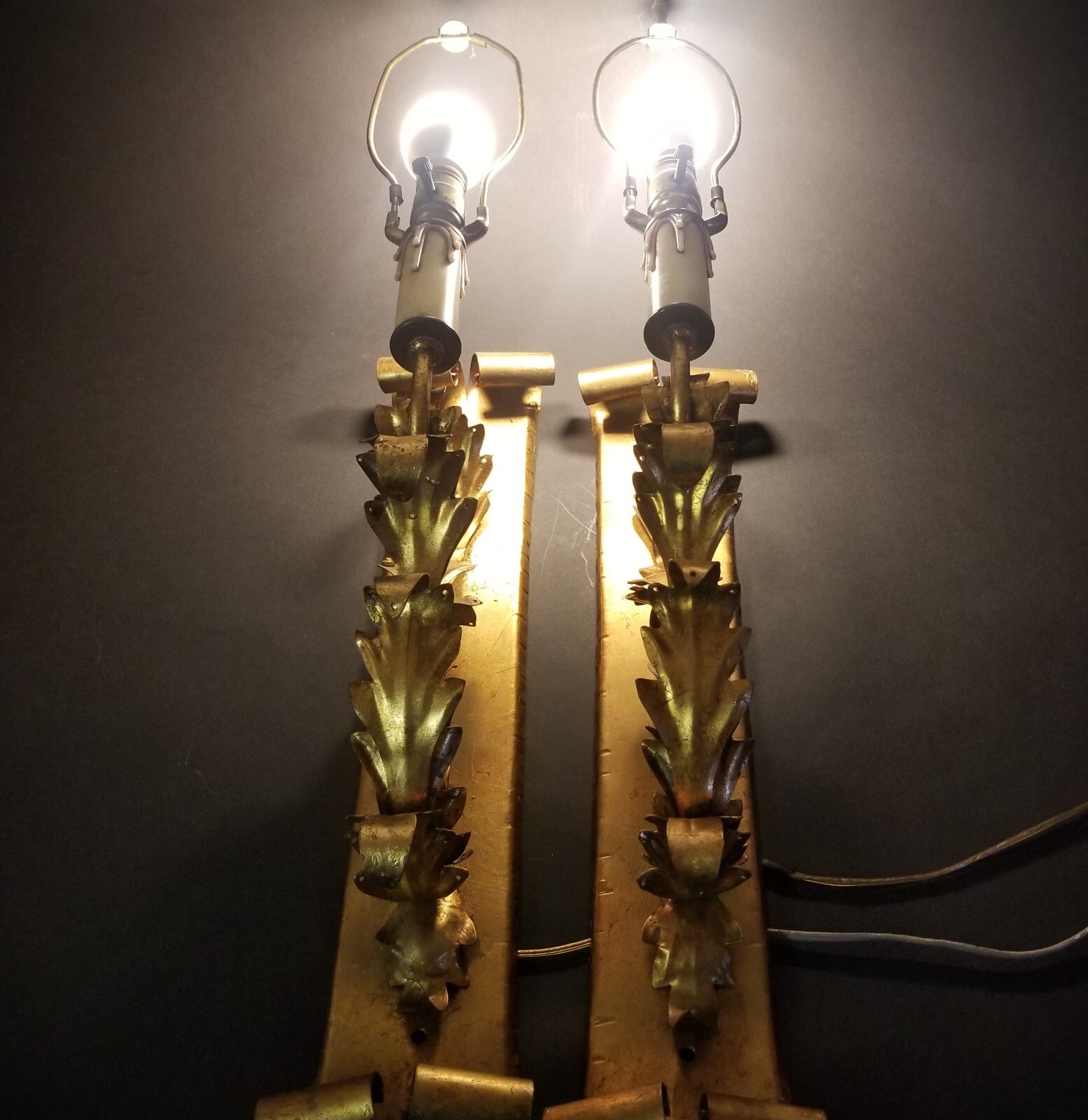 Hollywood Regency 100 Crystal Gold Leaf Lighted Wall Sconces Acanthus ...