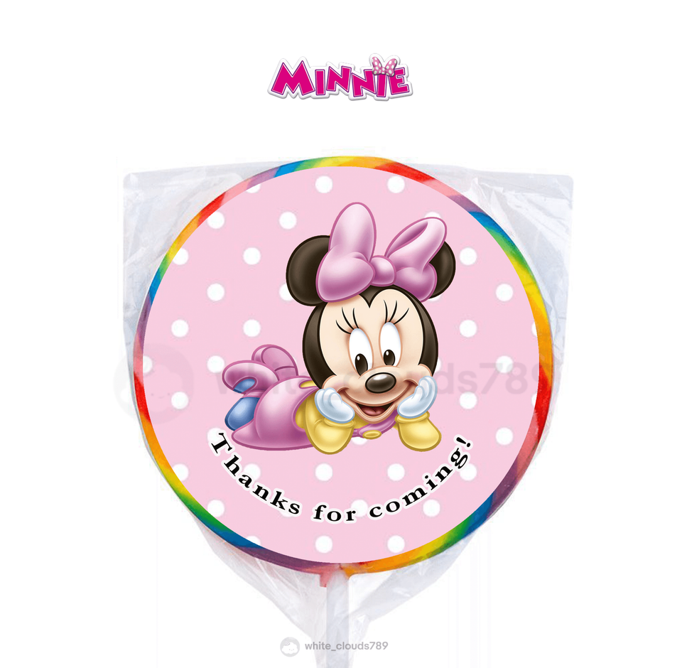 24 Custom Baby Minnie Mouse 1.67" Sticker Labels for Birthday Shower ...