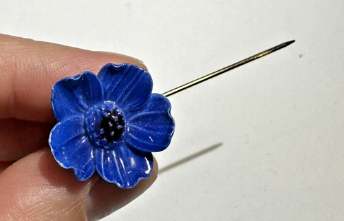 British Vintage Painted Bone China Stick Pin Royal Blue Poppy Flower ...